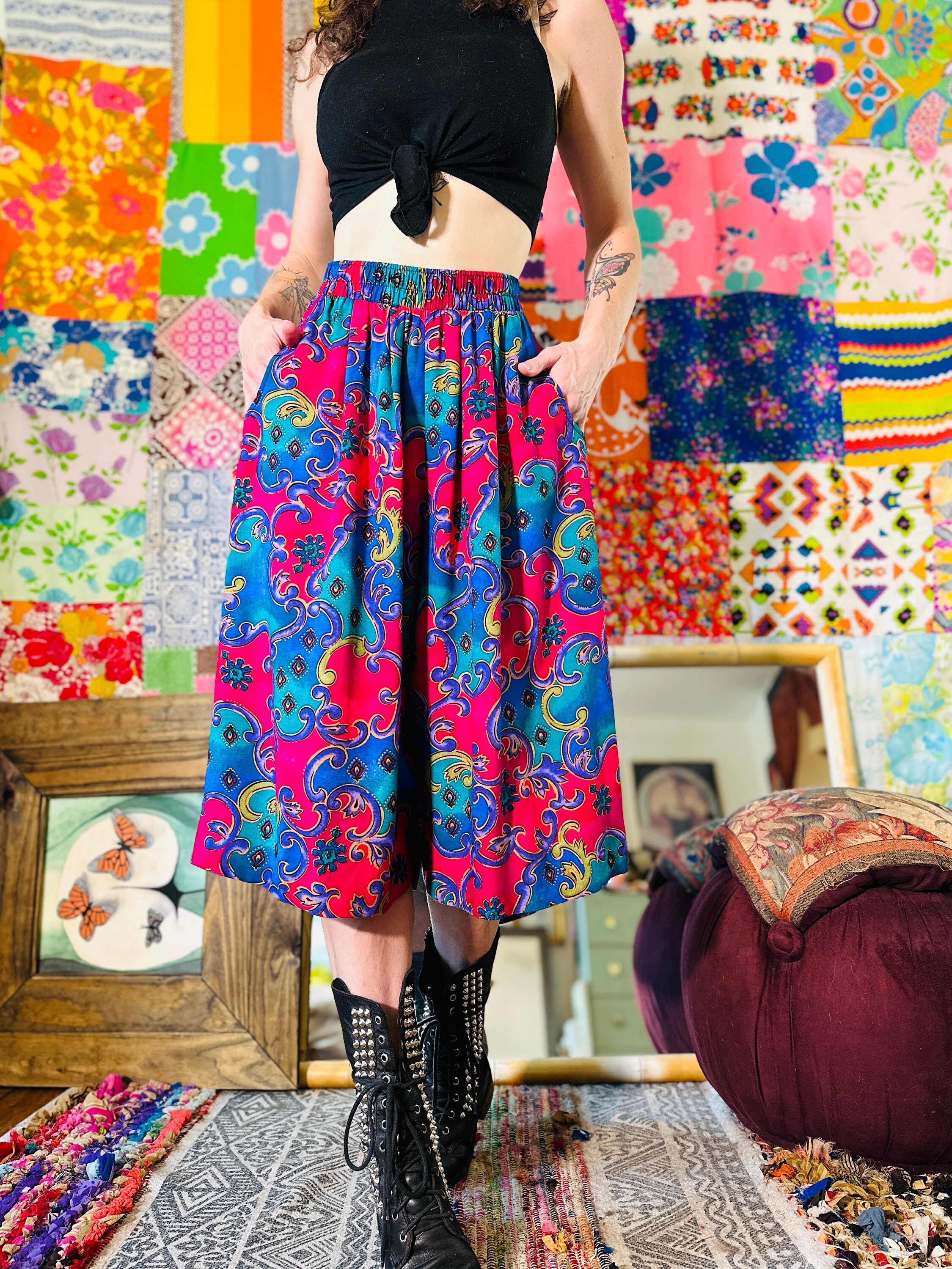 90s Midi Skort Bold Skort Bold Midi Skirt 90s Loose Capris Soft ...