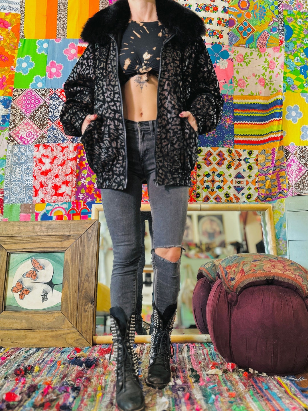 90s Metallic Suede Bomber Jacket Leopard Print Bomber Jacket - Etsy