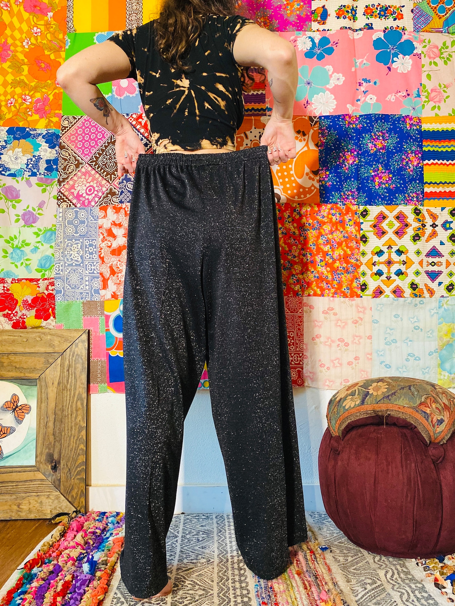 90s Grey Sparkle Lounge Pants Wide Leg Metallic Pants Sparkle Pants ...