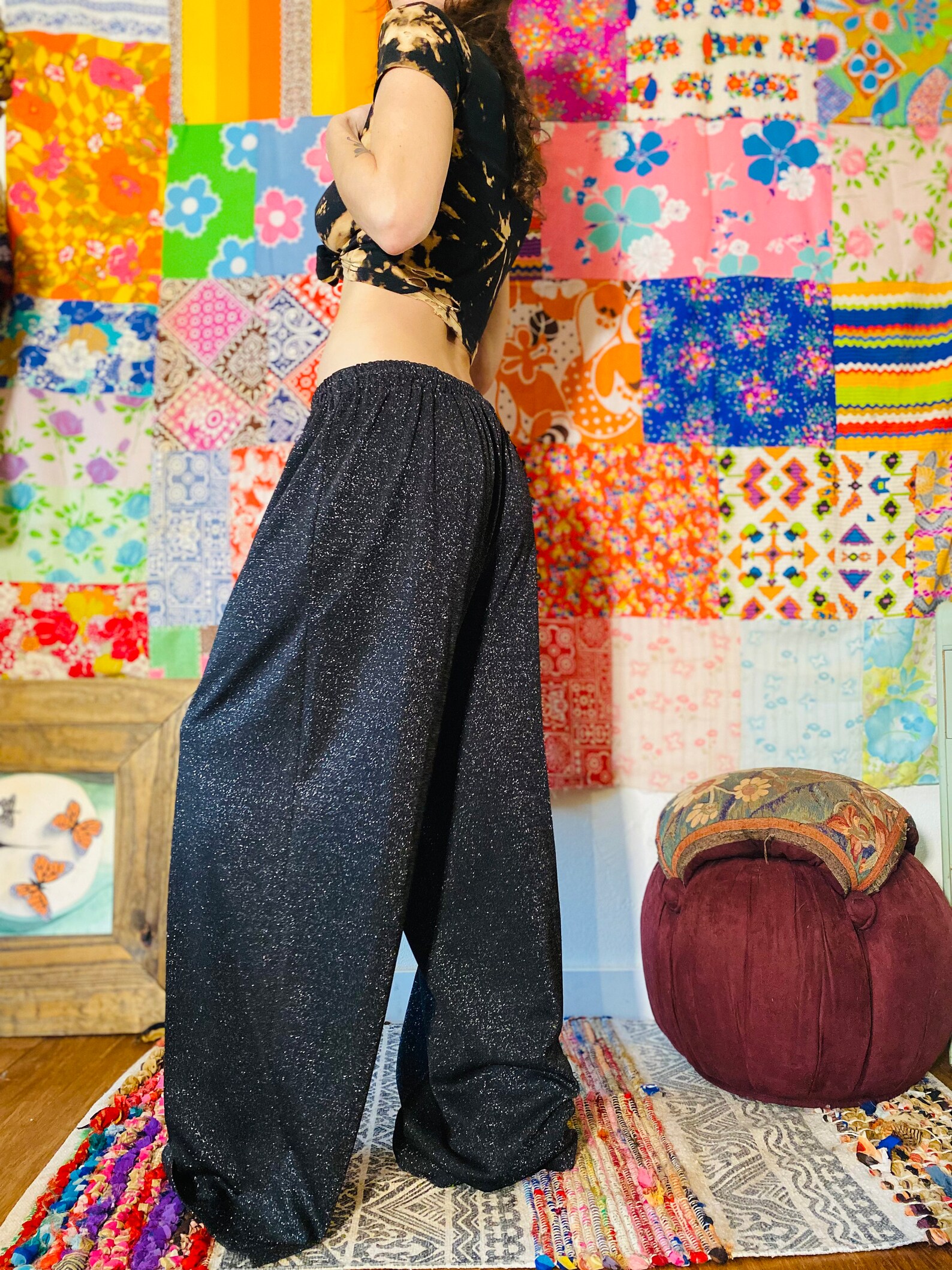 90s Grey Sparkle Lounge Pants Wide Leg Metallic Pants Sparkle Pants ...