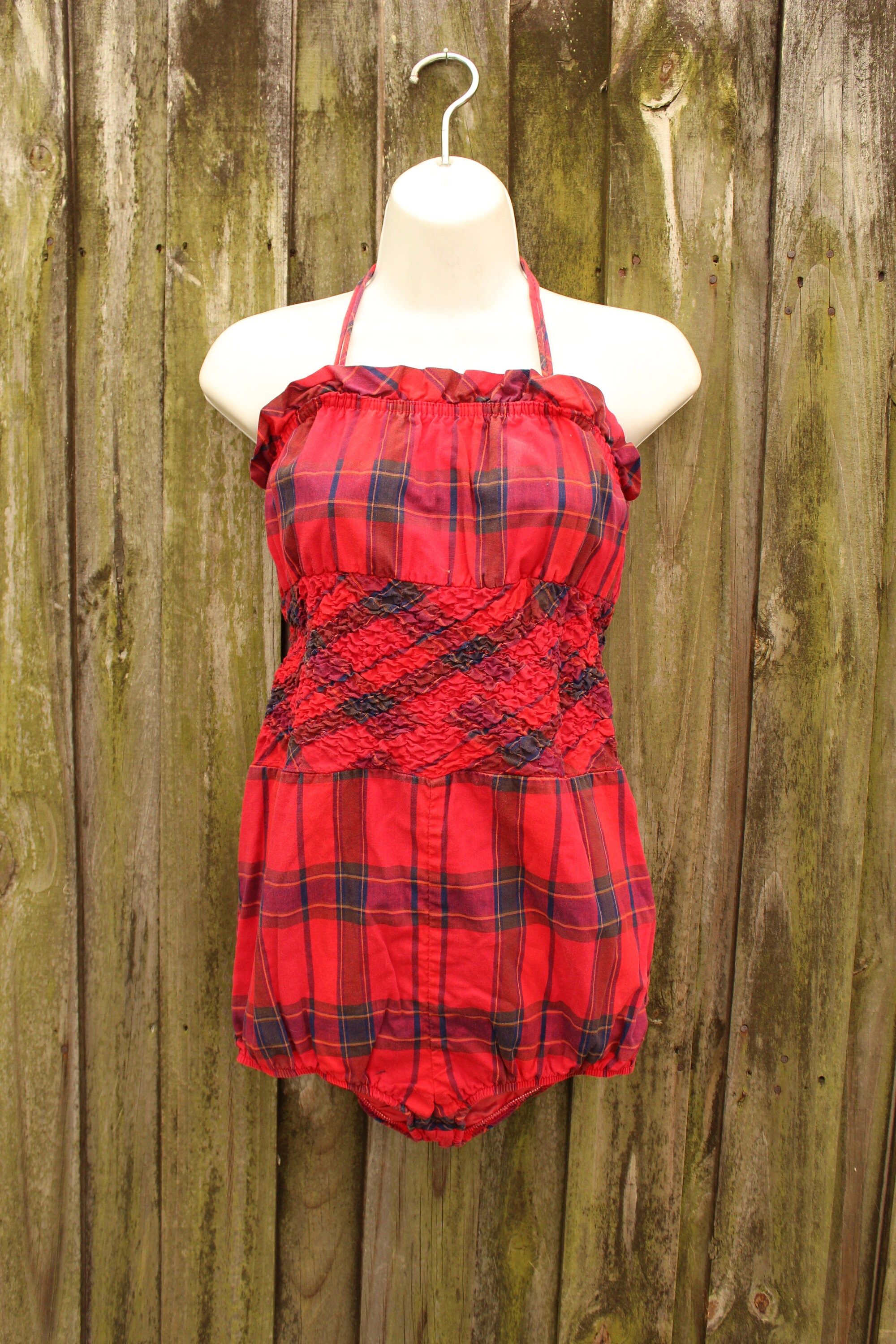 1950s Antique Plaid Bathing Suit Retro Cotton Bathing Suit 1950s ...