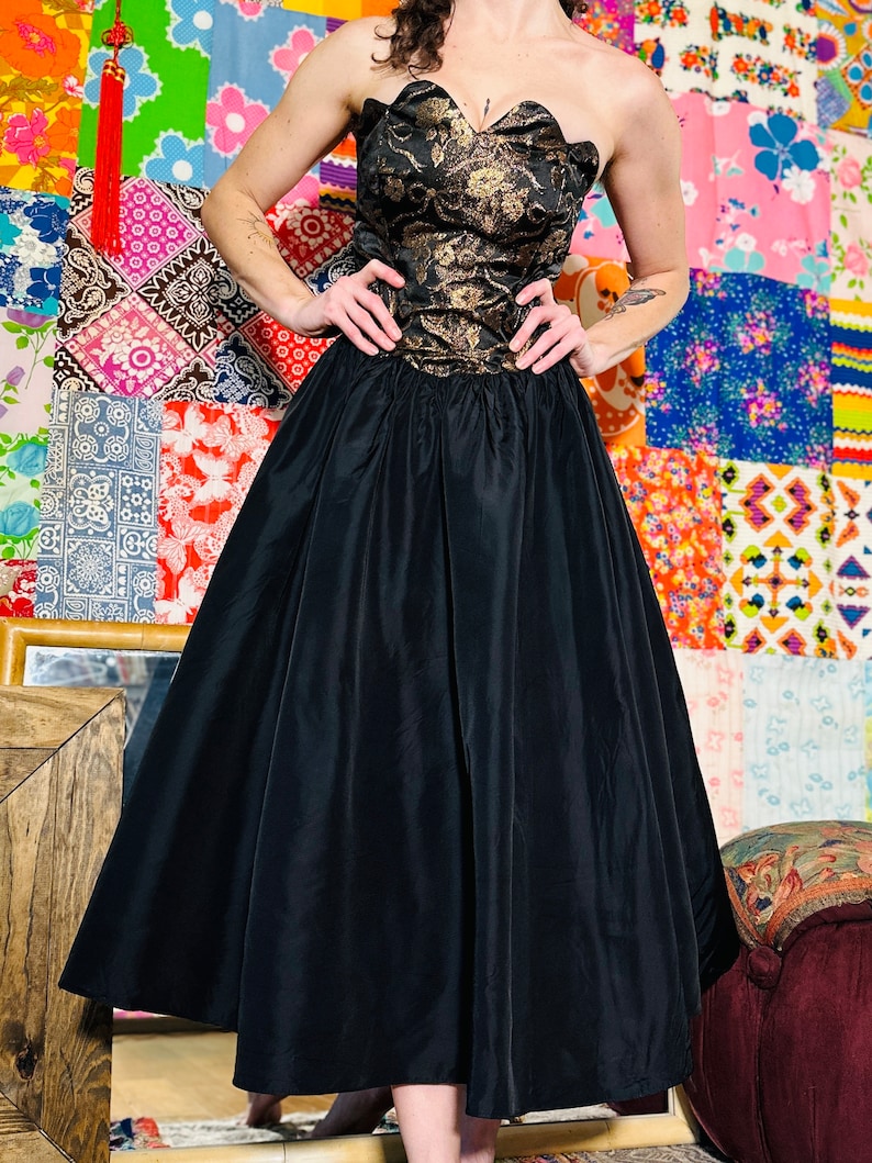 80's Gunne Sax by Jessica Mcclintock Metallic Floral Corset Dress ...