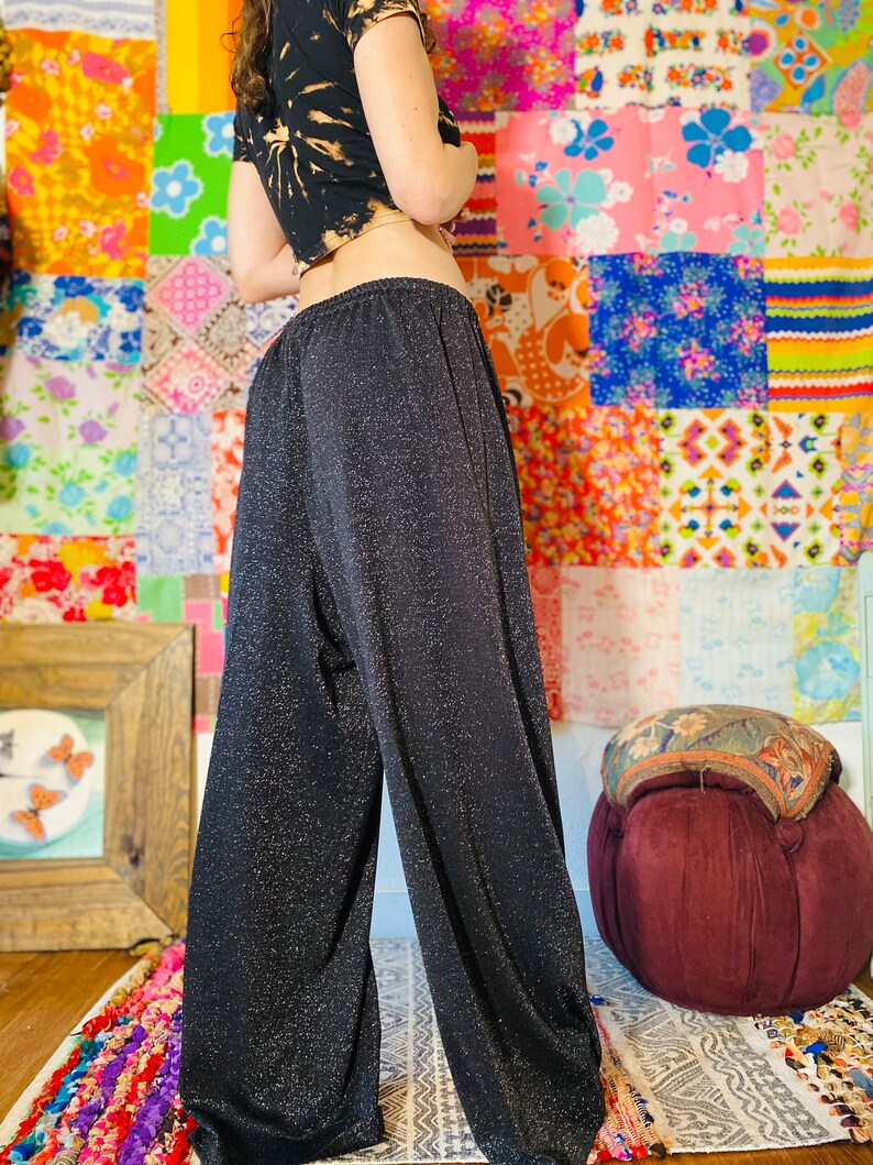 90s Grey Sparkle Lounge Pants Wide Leg Metallic Pants Sparkle Pants ...
