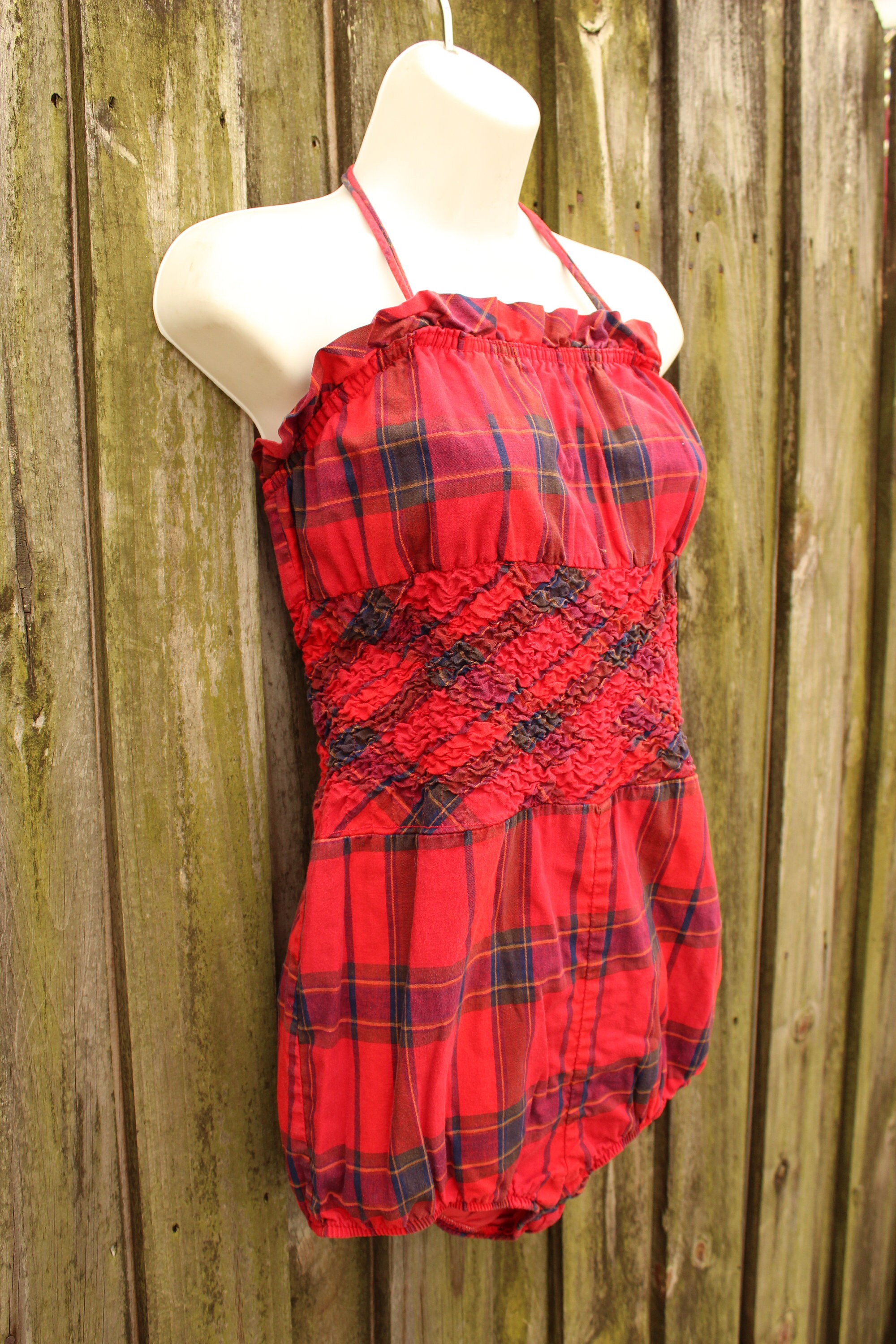 1950s Antique Plaid Bathing Suit - Retro Cotton Bathing Suit - 1950s ...