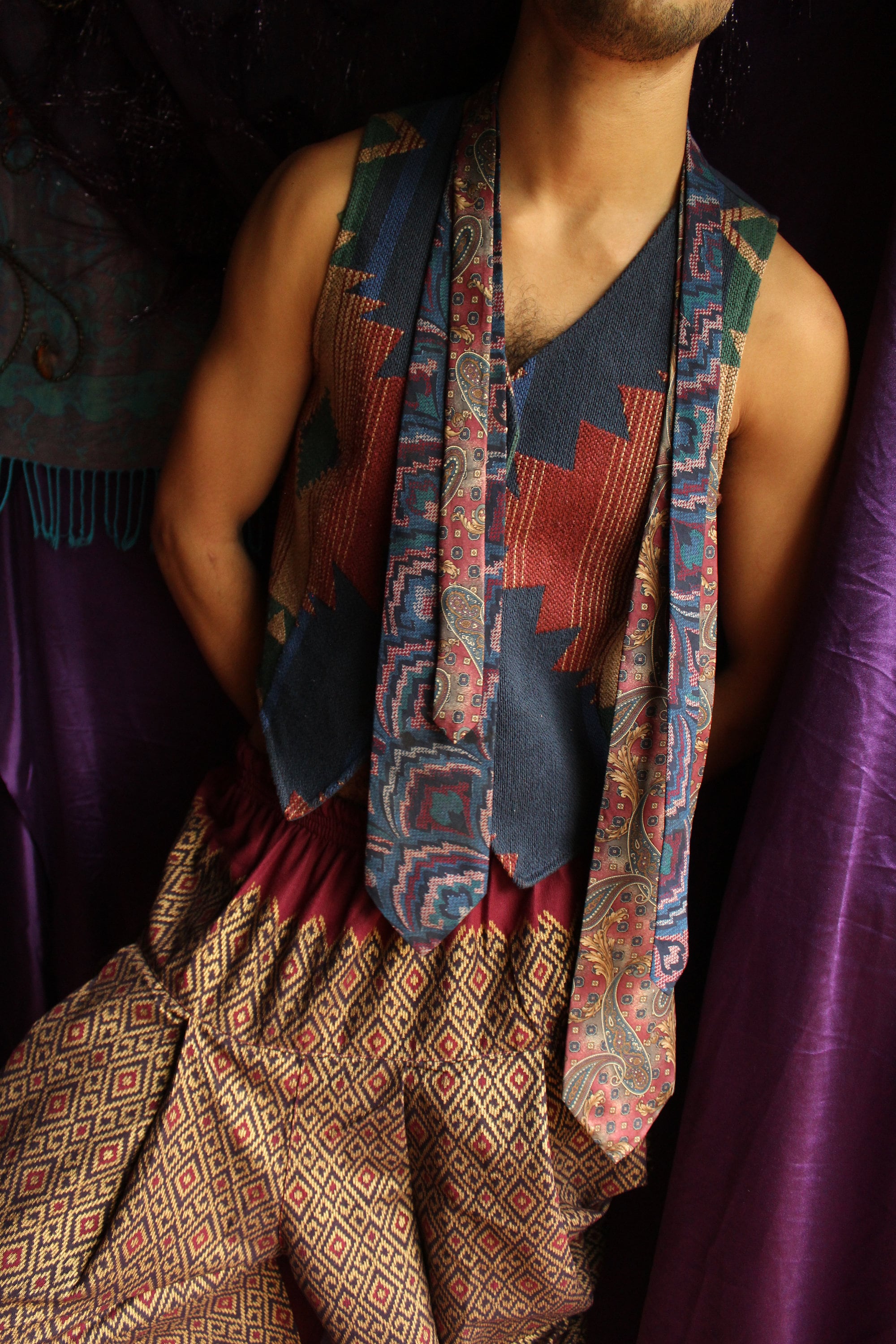 Reclaimed Trippy Tie Collar - Upcycled Mens Ties - Festival Pashmina ...