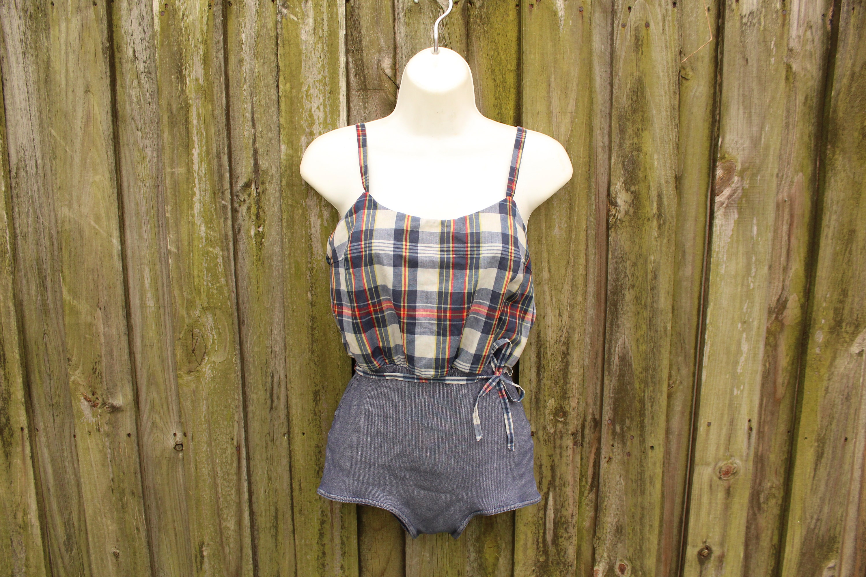 1950s Cotton Bathing Suit Antique Bathing Suit 1950s Plaid Pin-Up ...