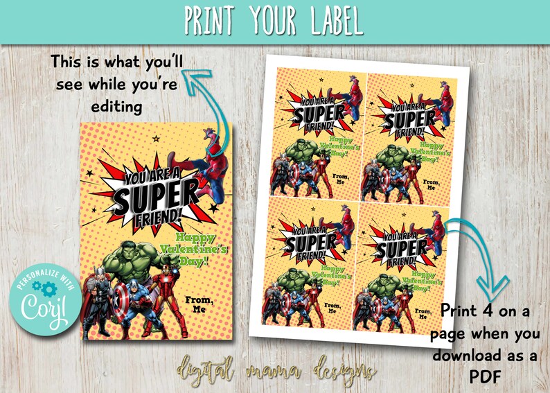 EDIT YOURSELF - PRINTABLE Superhero Valentine's Day Caprisun ...