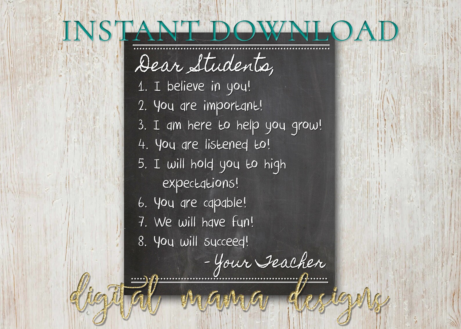 INSTANT DOWNLOAD - Classroom Rules Chalk Art Poster - Teacher Classroom ...