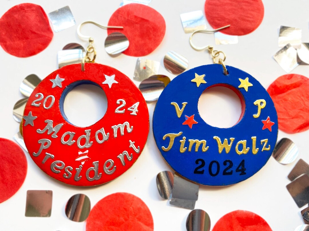 Double Sided 2024 Madam President Tim Walz 2024 HANDMADE Earrings ...