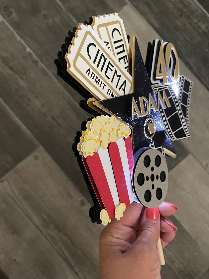 Movie Night Cake Topper: Hollywood Star, Cinema Theme, Light up Option ...