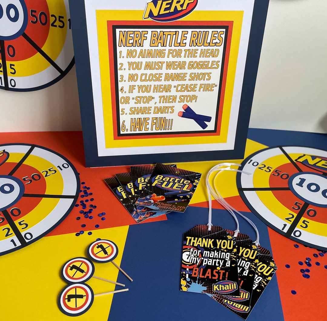 Nerf Targets/ Nerf Rules Sign/ Nerf Cupcake Toppers/ Nerf Thank You ...