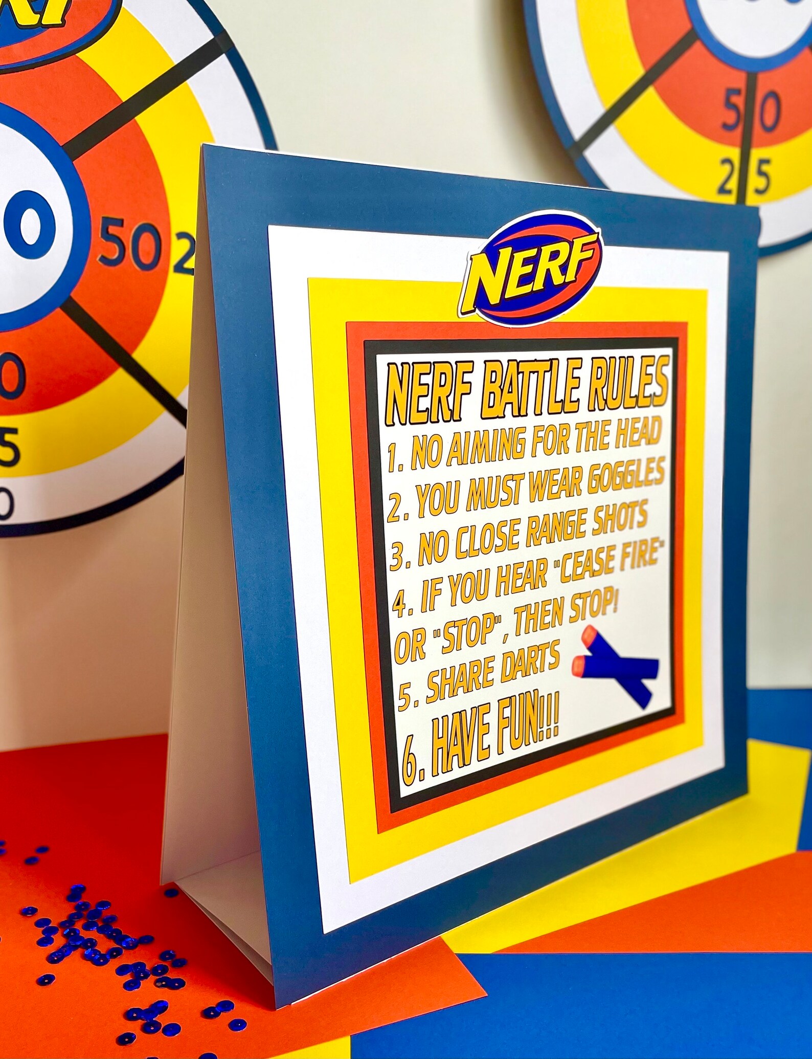 Nerf Targets/ Nerf Rules Sign/ Nerf Cupcake Toppers/ Nerf Thank You ...