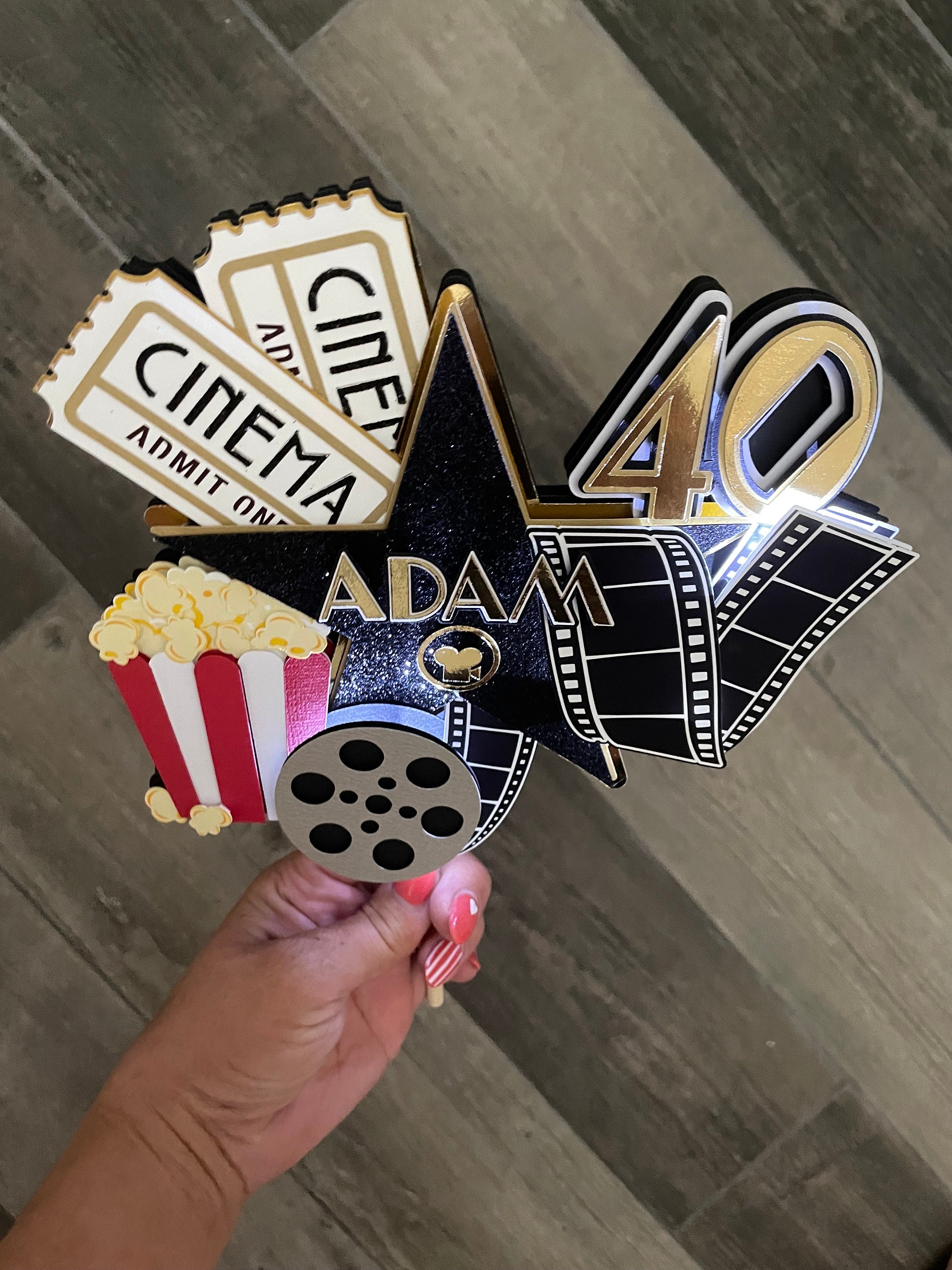 Movie Night Cake Topper: Hollywood Star, Cinema Theme, Light up Option ...