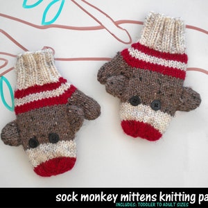 Sock Monkey Mittens for the Family Knitting Pattern - Etsy
