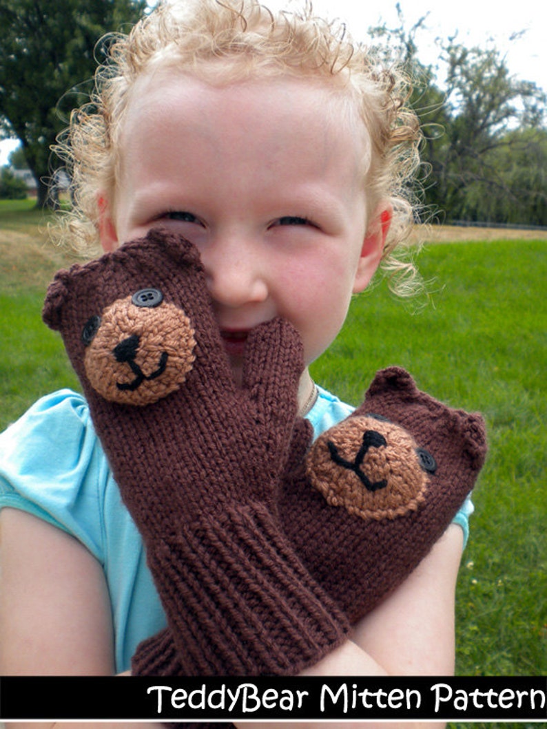 Teddy Bear Mittens for Children Knitting Pattern - Etsy