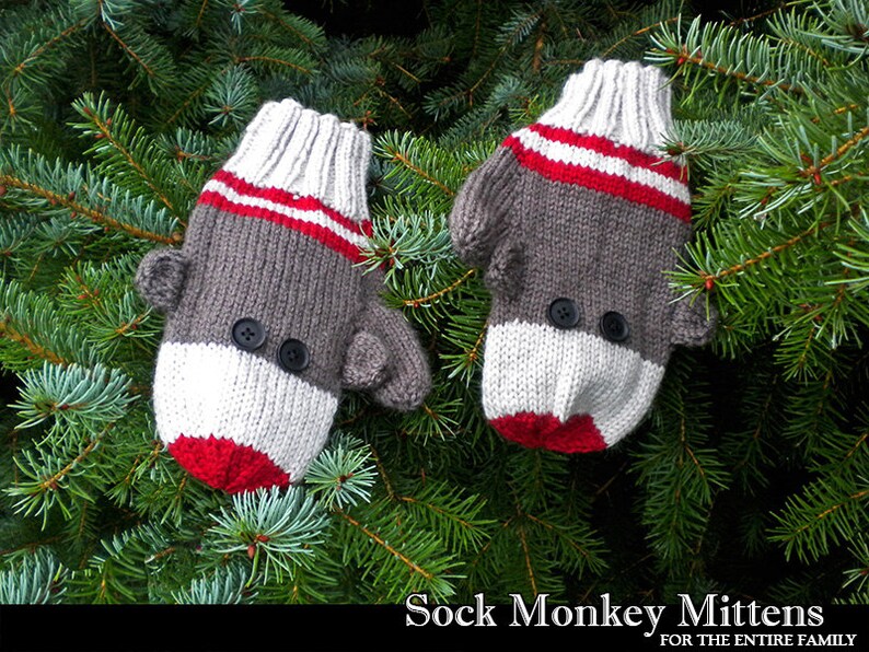 Sock Monkey Mittens for the Family Knitting Pattern - Etsy