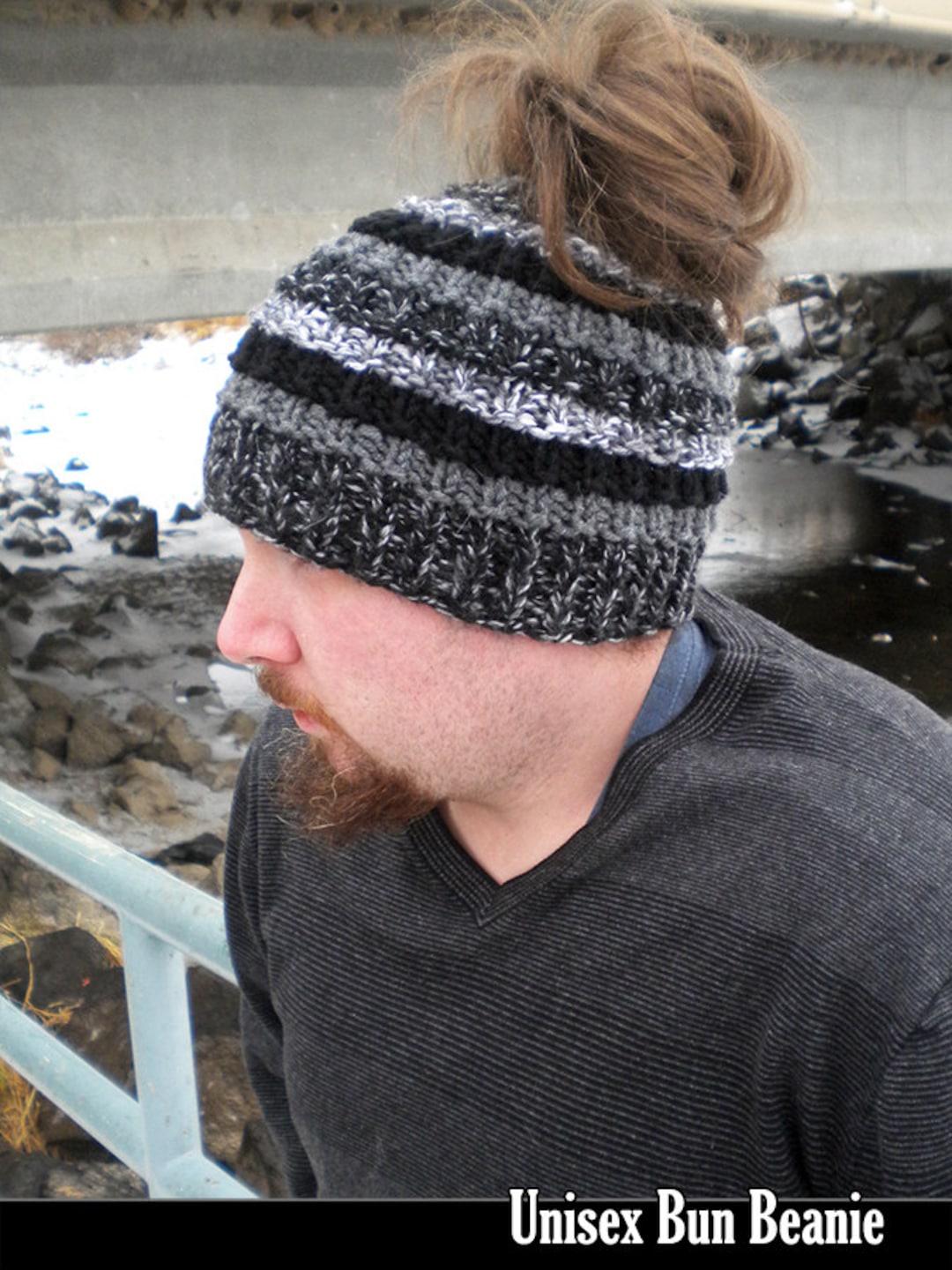 Unisex Bun Beanie Knitted Hat Pattern - Etsy