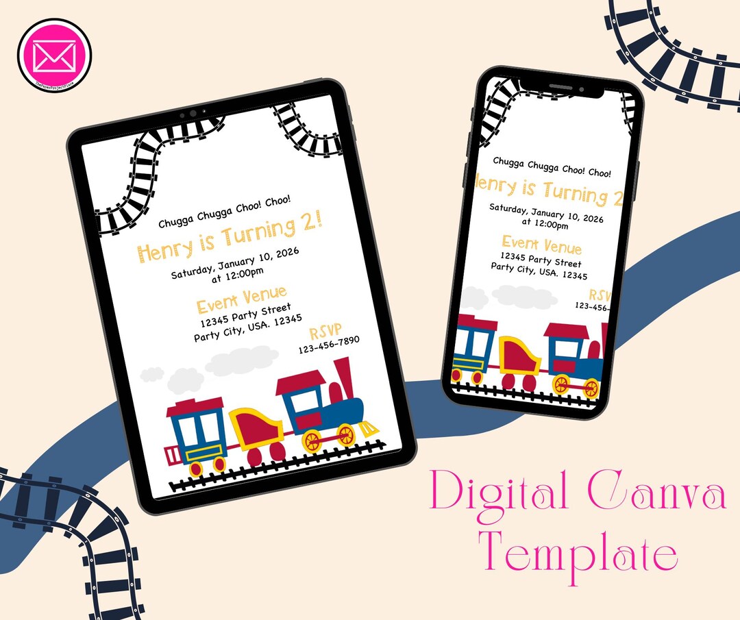 Train Conductor Digital Invitation - Customizable Canva Template ...