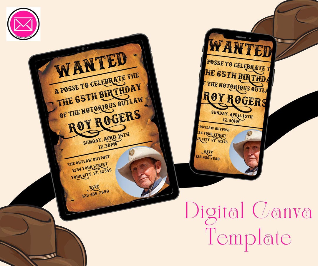 WANTED Poster Digital Invitation - Customizable Canva Template ...