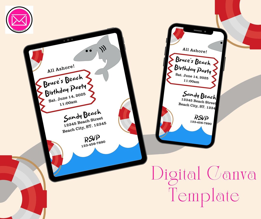 Shark Week Digital Invitation - Customizable Canva Template Printable ...