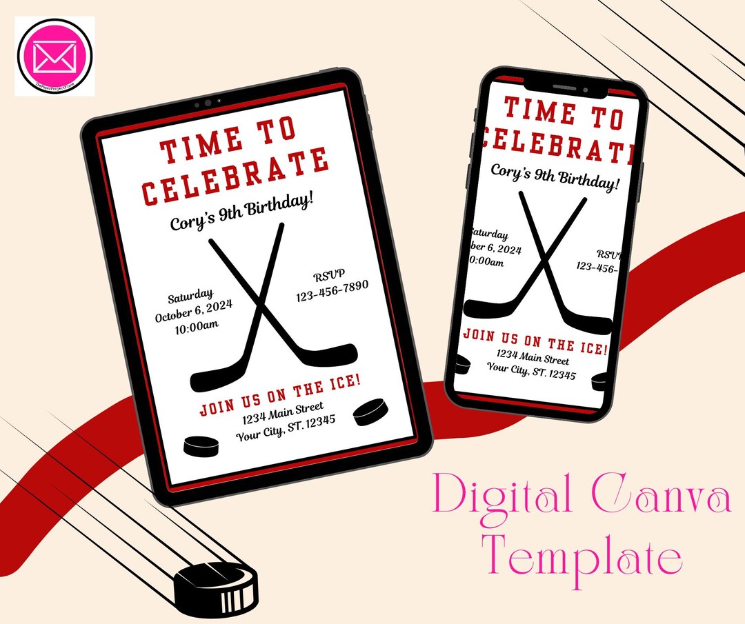 Slapshot Celebration Digital Invitation - Customizable Canva Template Printable - Etsy