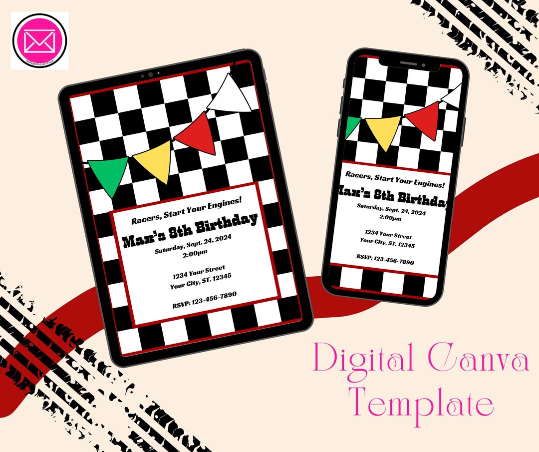 Revving Racers Digital Party Invitation - Customizable Canva Template ...