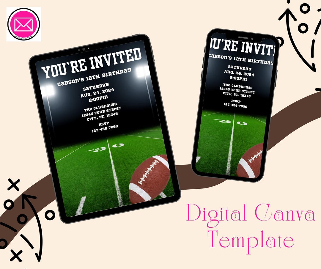 Touchdown Celebration Digital Invitation - Customizable Canva Template ...