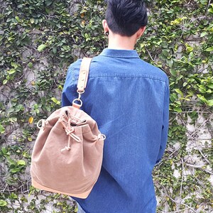 Drawstring Duffle Bag Canvas Leather Backpack Man Rucksack - Etsy