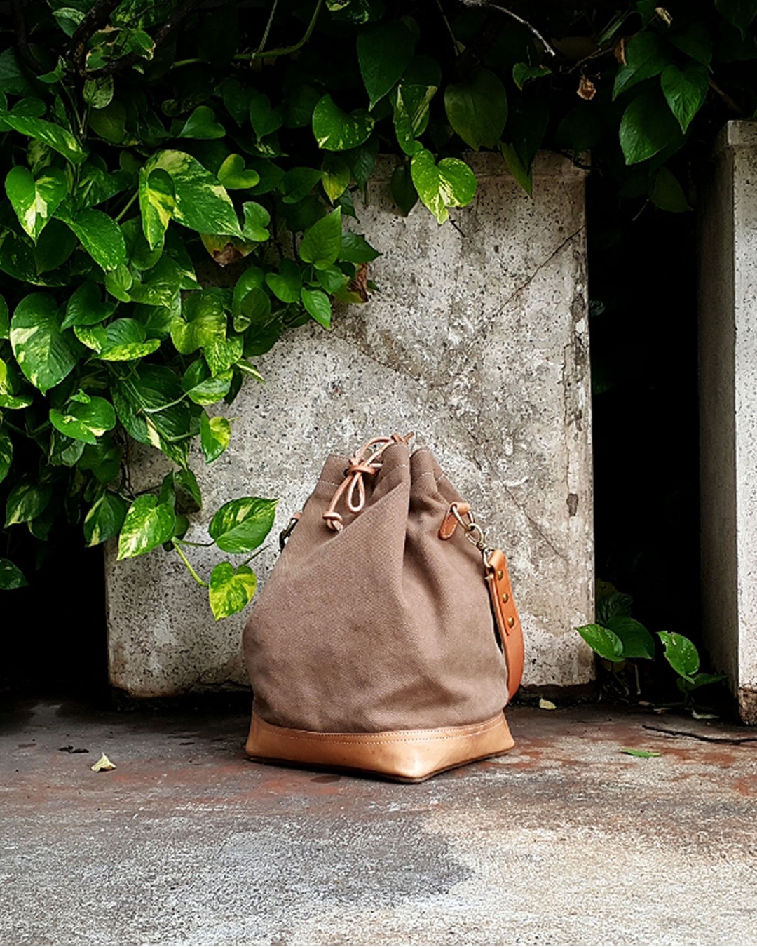 Drawstring Duffle Bag Canvas Leather Backpack Man Rucksack - Etsy