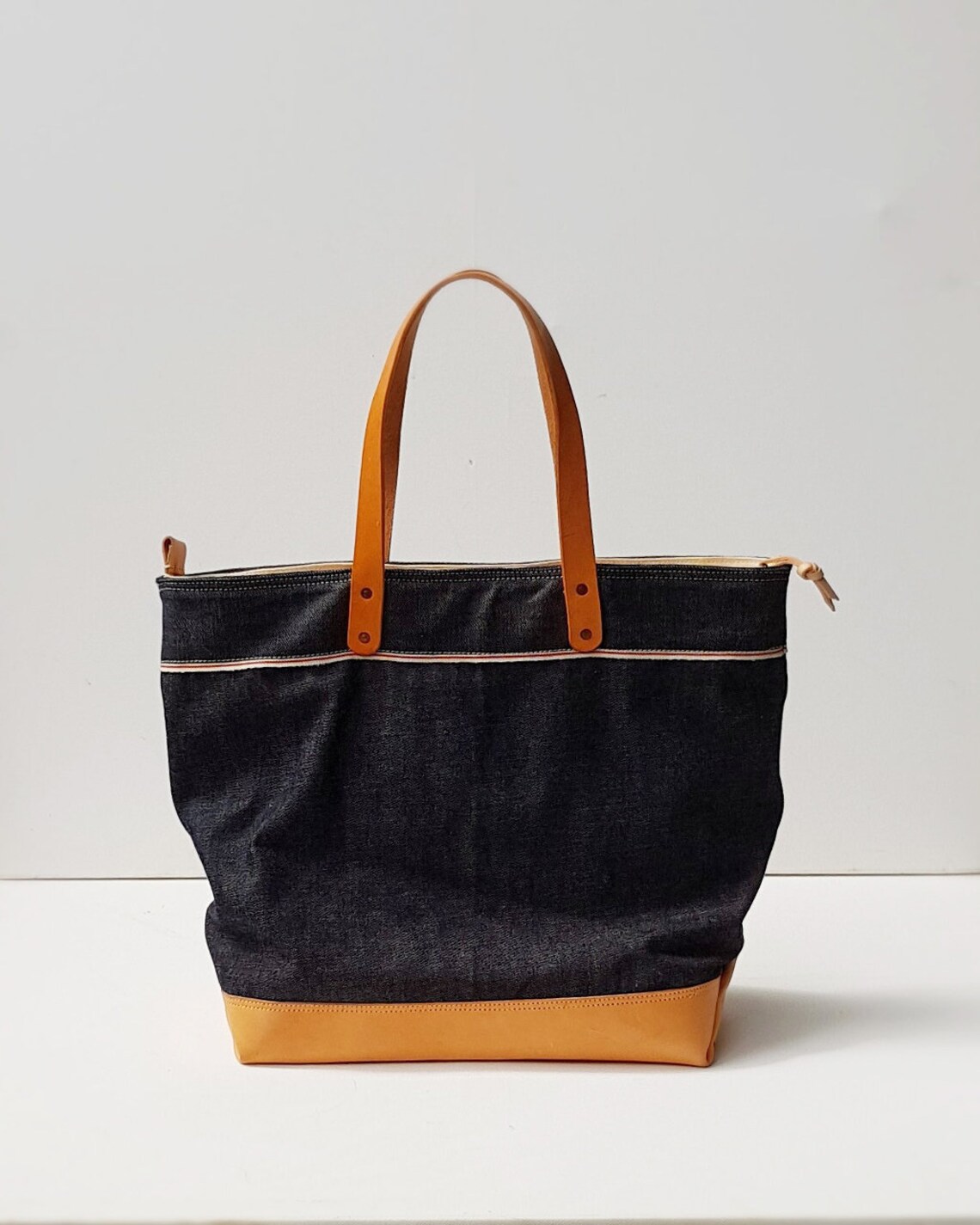 Blue Jean Tote Large Denim and Leather Bag Oversized Tote Bag | Etsy