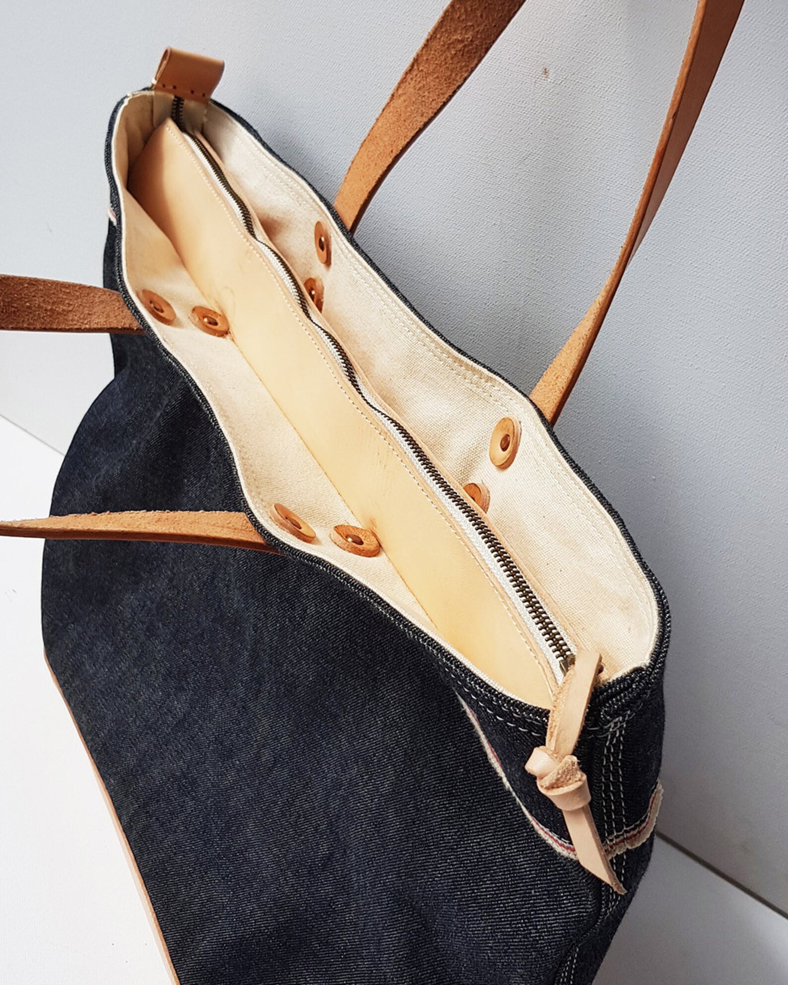 Blue Jean Tote Bolso grande de mezclilla y cuero Bolso de mano - Etsy ...