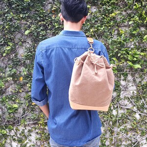 Drawstring Duffle Bag Canvas Leather Backpack Man Rucksack College Bag ...