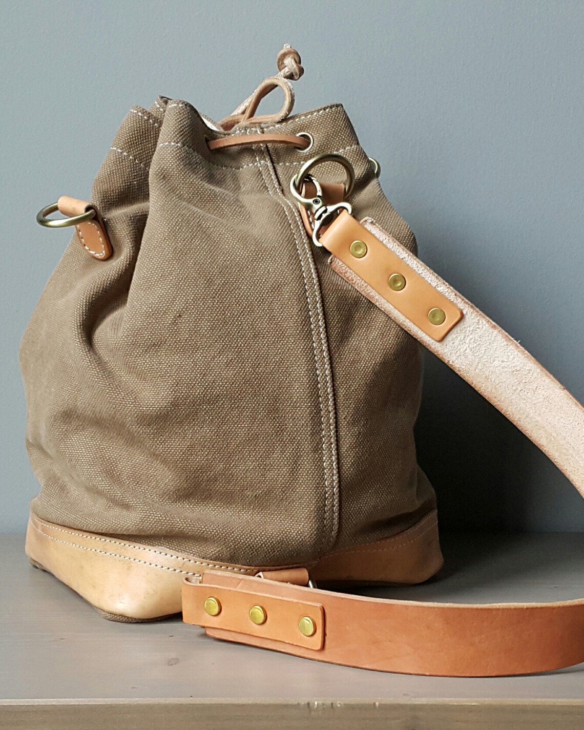 Drawstring Duffle Bag Canvas Leather Backpack Man Rucksack | Etsy