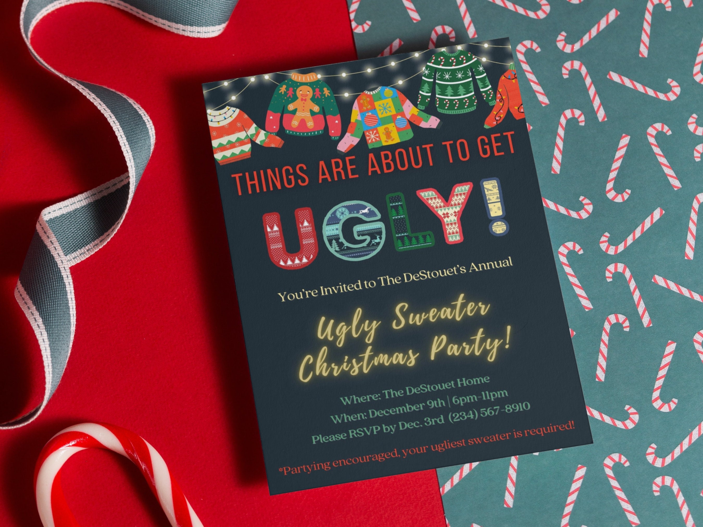 Ugly Christmas Sweater Party Invitation, Funny Friendsmas Invite ...