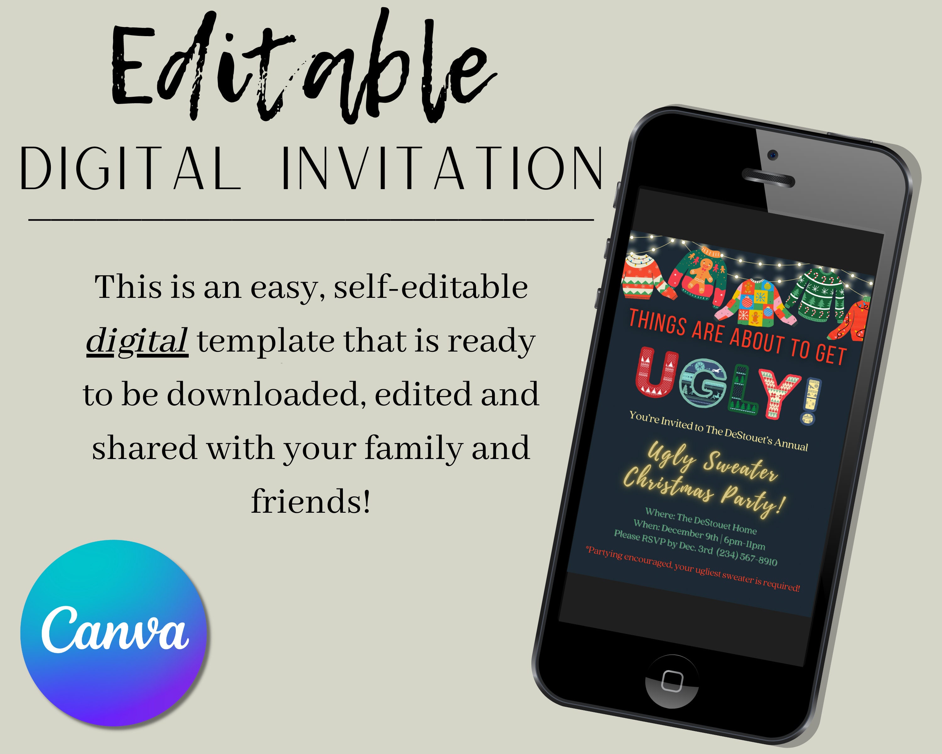 Ugly Christmas Sweater Party Invitation, Funny Friendsmas Invite ...