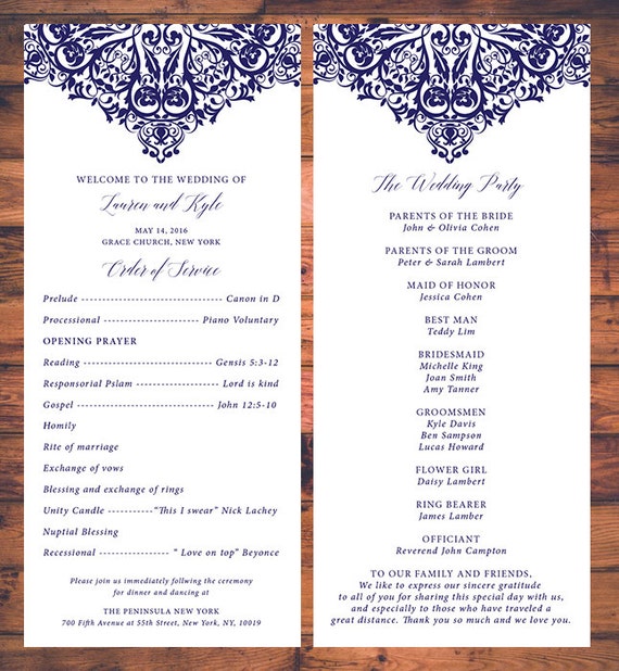 Items Similar To Elegant Wedding Ceremony Programs Card Traditional 