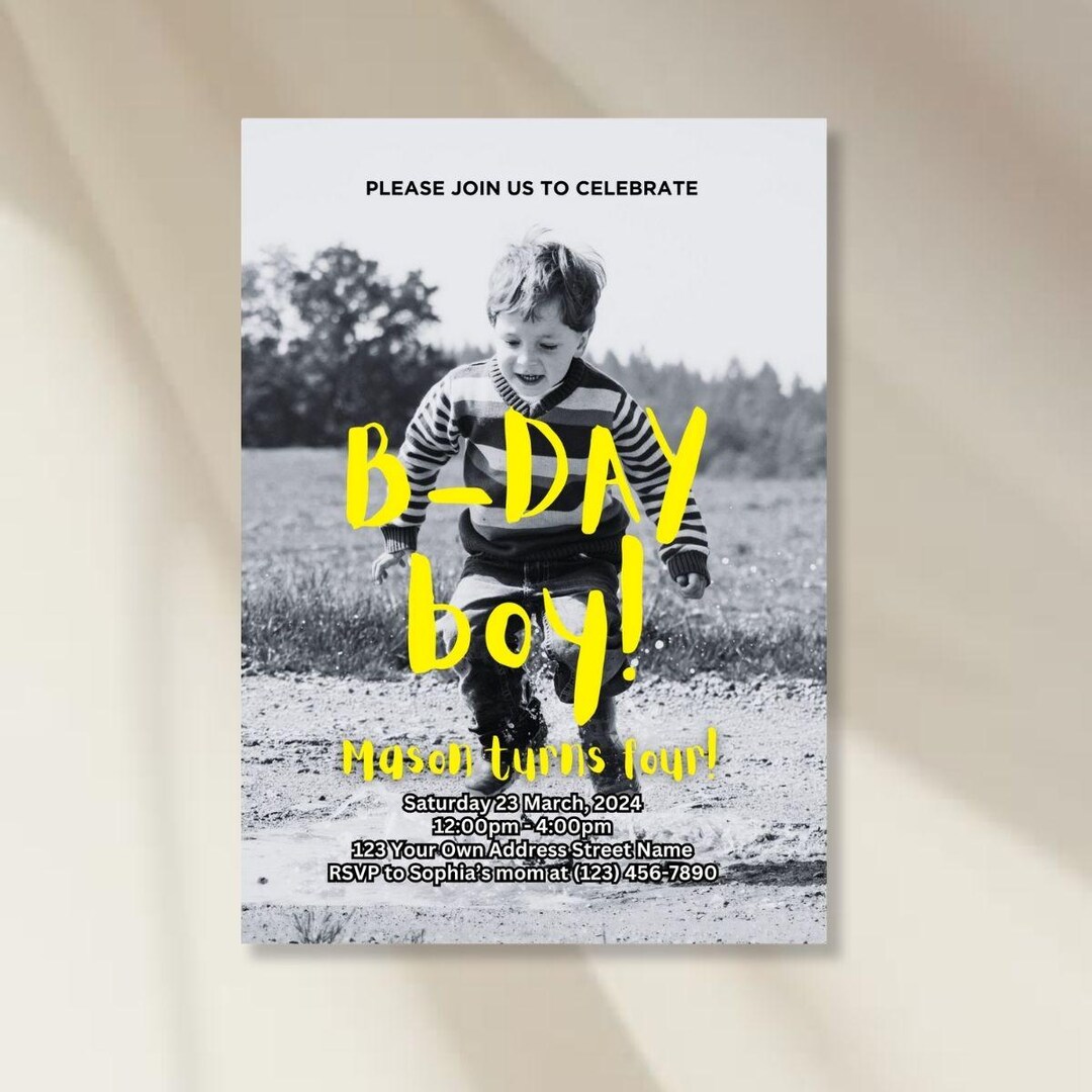 Modern Photo Birthday Invitation: Editable Canva Template (digital) - Etsy