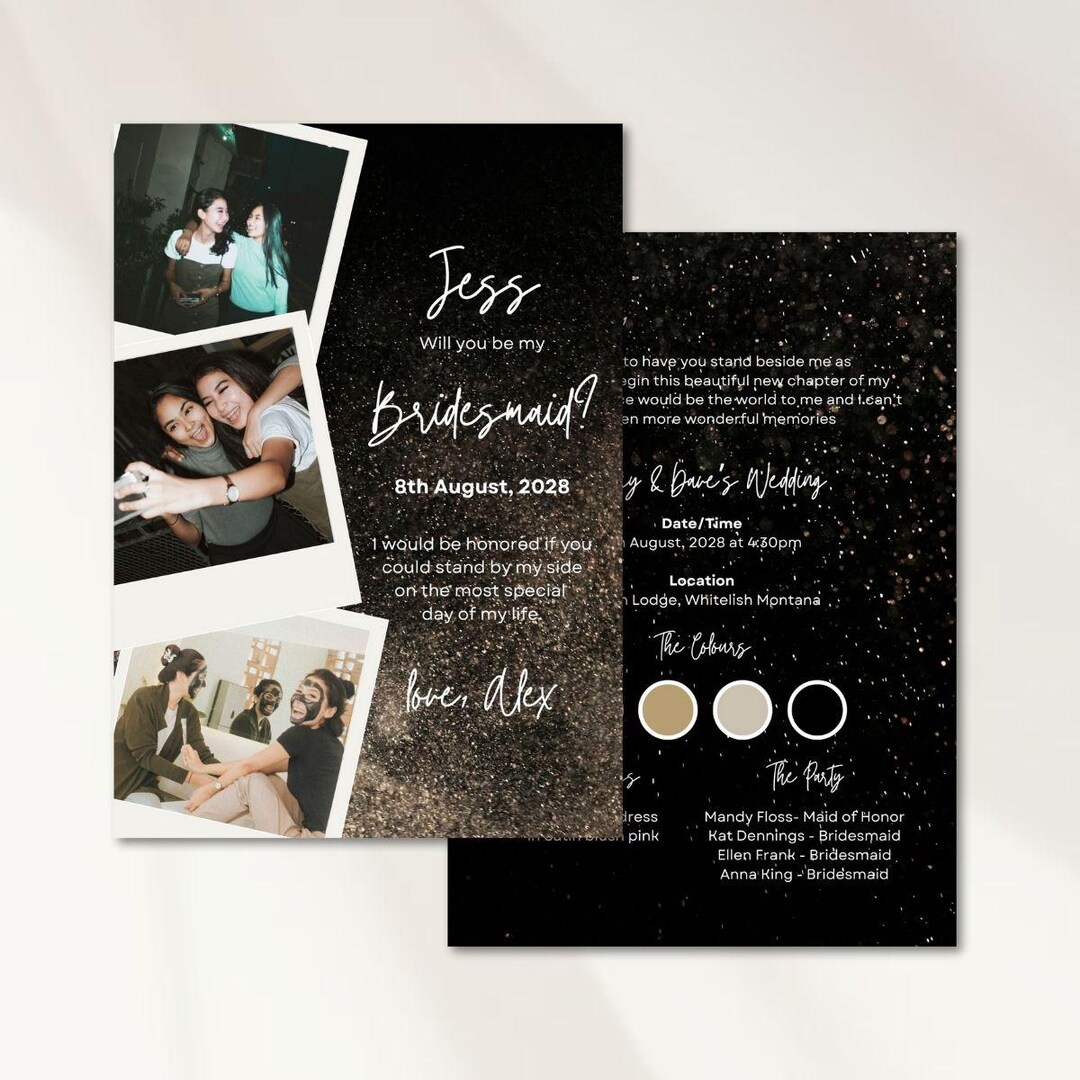Will You Be My Bridesmaid Polaroid Invitation Digital Template ...