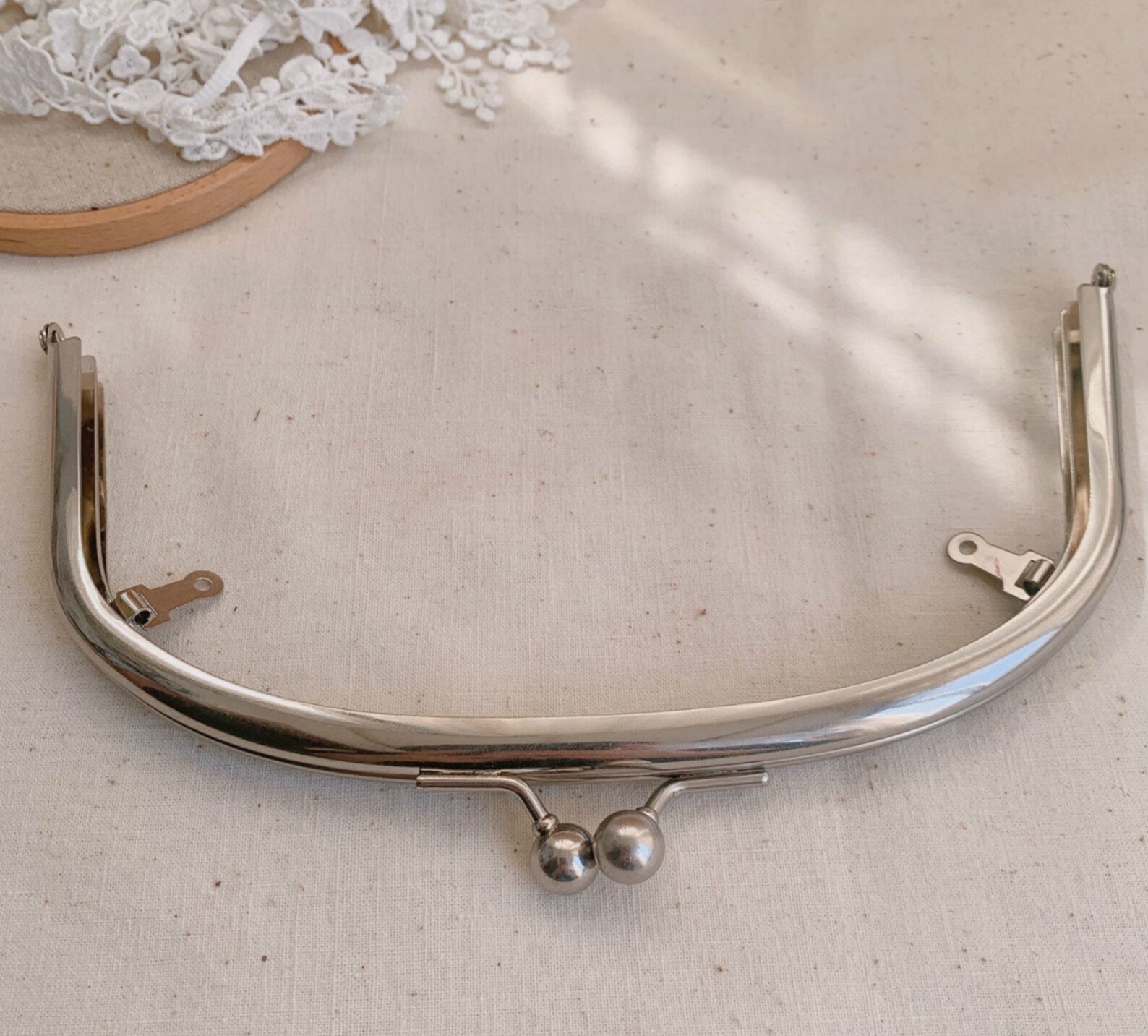 8" (21cm) Vintage Silver Purse Frame With Two Inside Loops 21cm X 9.8cm ...