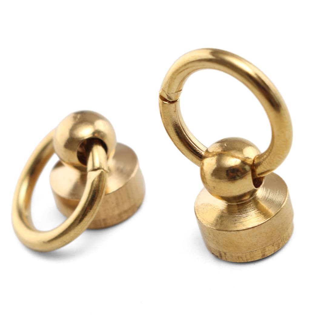 2pcs Brass Screwed Studs Back Pull Ring Button Leather Hardware Ring ...