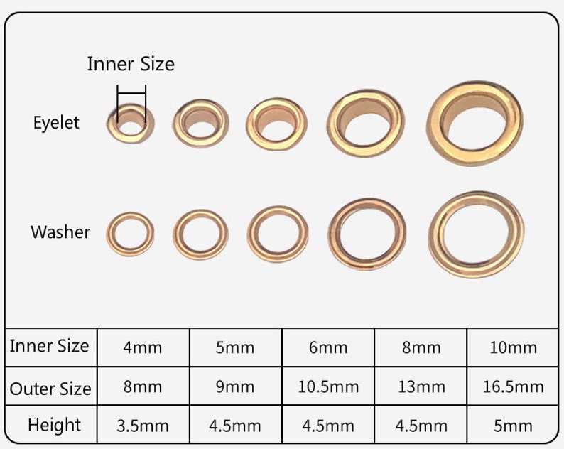 10pcs Brass Eyelet With Washer Leather Craft Repair Grommet Inner Size ...
