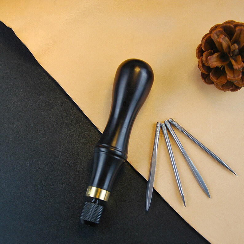 Stitching Awl Sewing Leather Wood Handle and Four Needles Set | Etsy