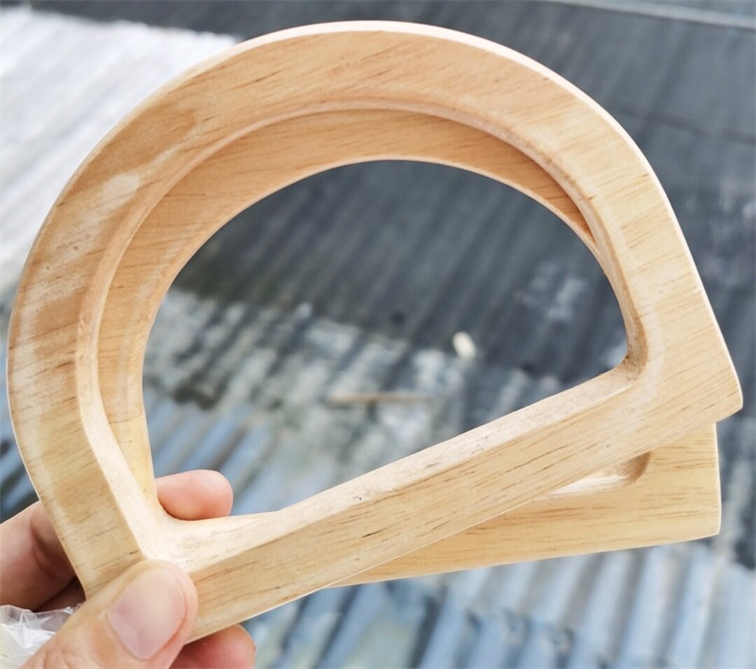 13cm X 8cm A Pair Wood Handle Unpainted Handcraft Material for Handbag ...