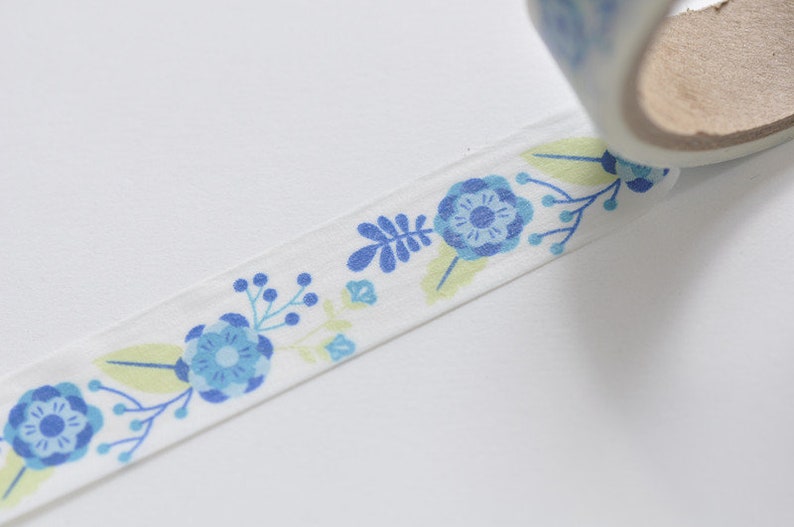 Retro Floral Design Blue Washi Tape 15mm Wide X 5 Meters - Etsy