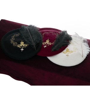 Gothic Elegant Retro Large Embroidery Wool Beret & Feather - Etsy