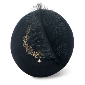 Gothic Elegant Retro Large Embroidery Wool Beret & Feather - Etsy