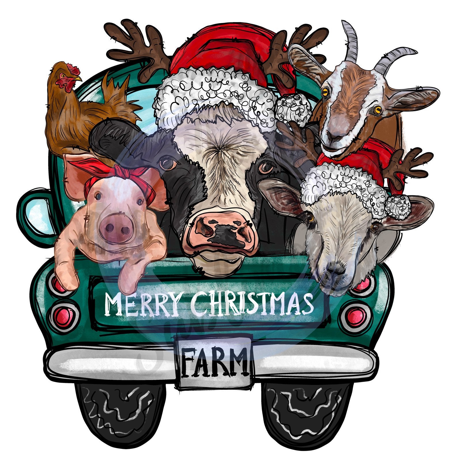 Merry Christmas Farm Truck Farm Animals Christmas Sublimation | Etsy UK