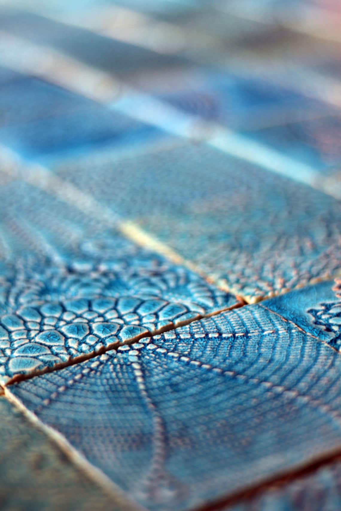 10 Pieces of Handmade Aquamarine Tiles With Random Patterns - Etsy