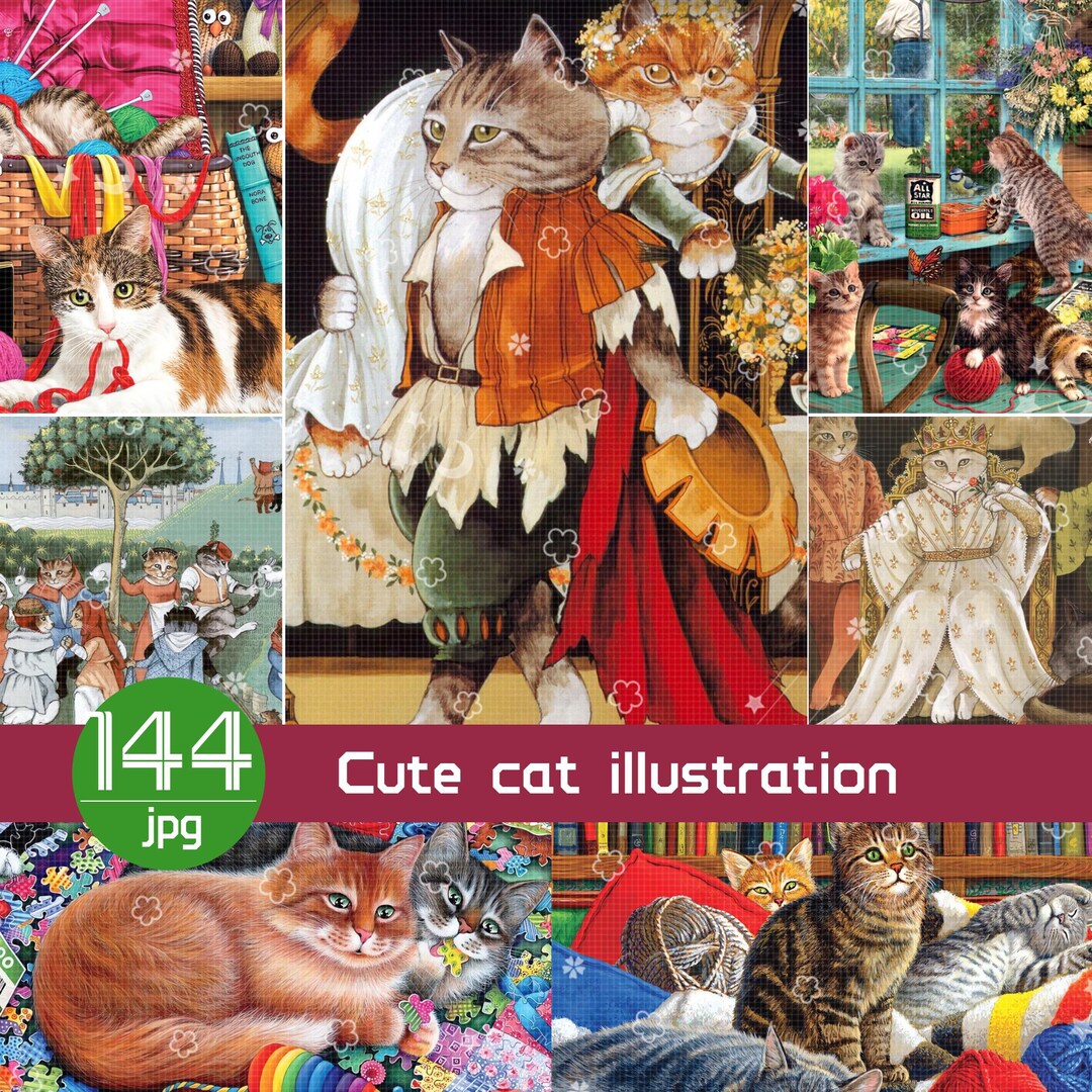 Vintage Cat Printable Digital Paper, Scrapbook Paper, Background Image ...