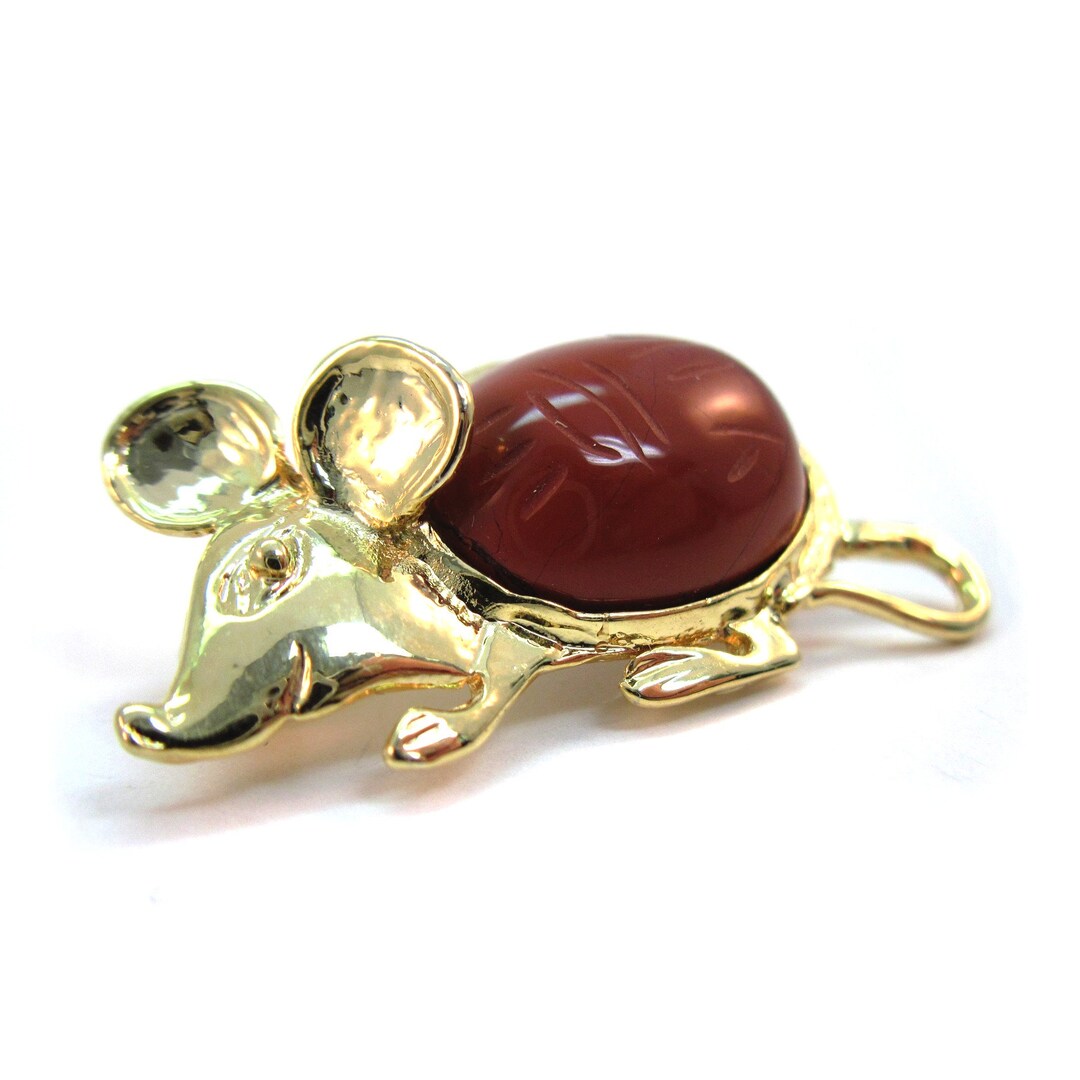 Vintage GEP Carved Scarab Gemstone Mouse Pin - Green Agate or Red ...